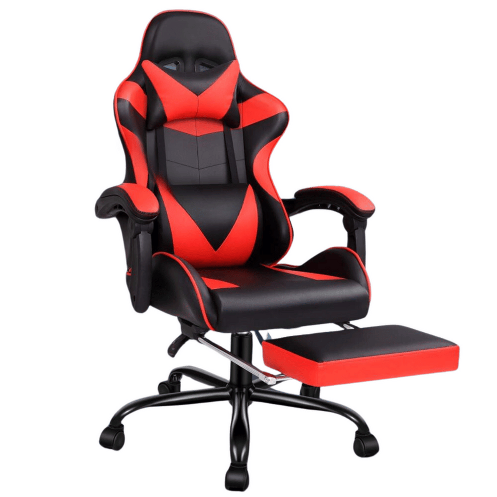 Gaming Chair With Lumbar Massager & Foot Rest | Extended Sit Support ...
