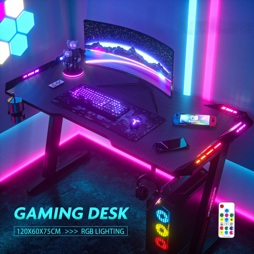 Gaming Desk - Scratch-resistant Carbon Fibre Texture | Spacious Surface ...